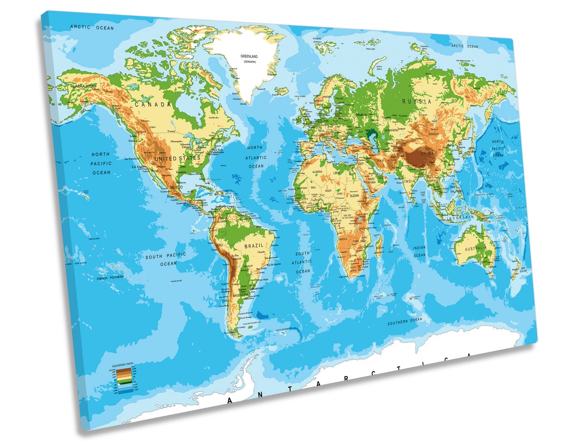 World Map CANVAS WALL ART Framed Picture Print - Etsy