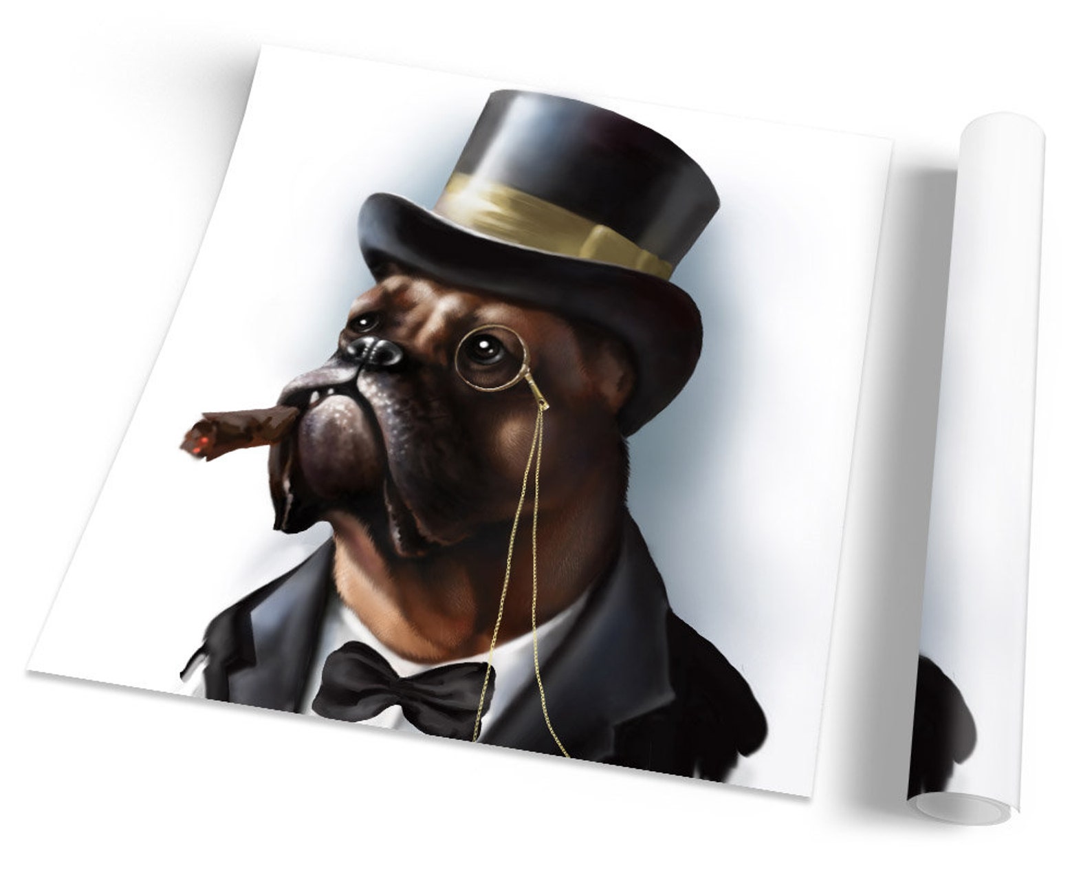 Boxer Dog Cigar Top Hat White FRAMED ART PRINT Picture Square - Etsy