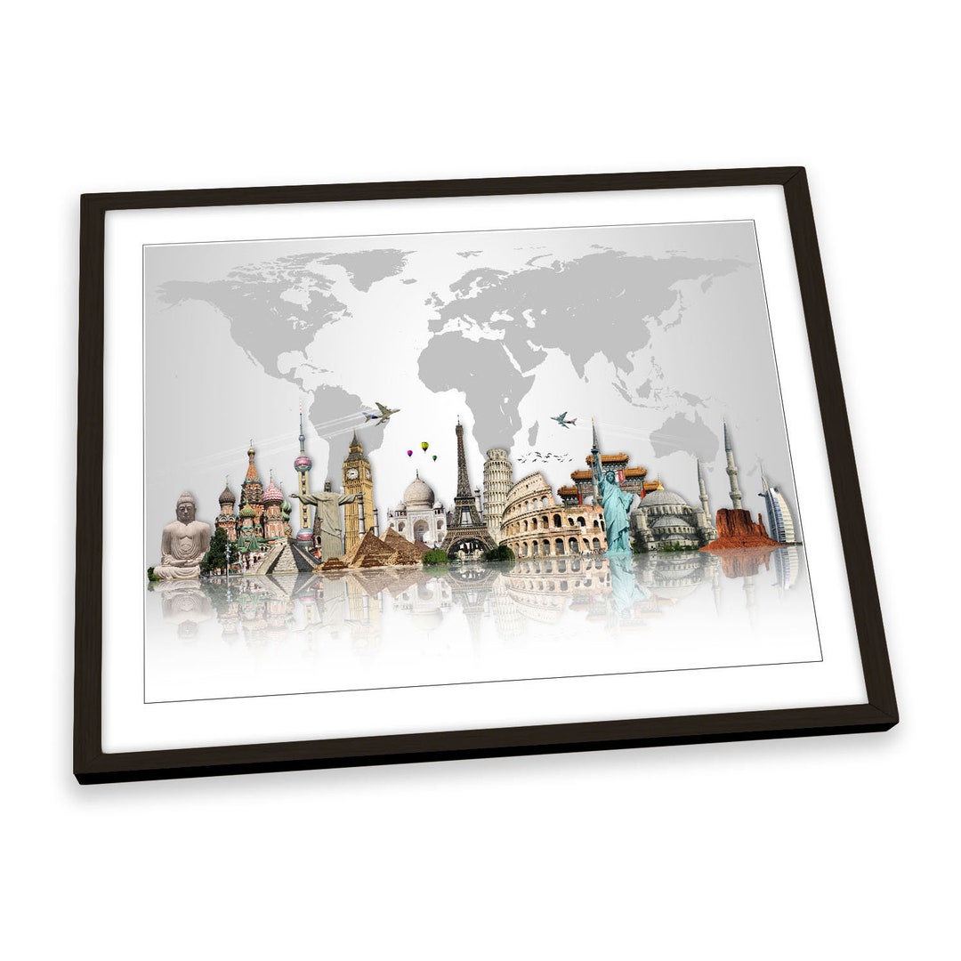 Famous Landmarks World Map FRAMED ART PRINT Picture Poster Artwork - Etsy