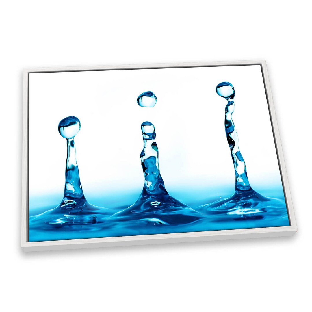 Modern Water Drops Abstract Blue CANVAS FLOATER FRAME Wall Art Print ...