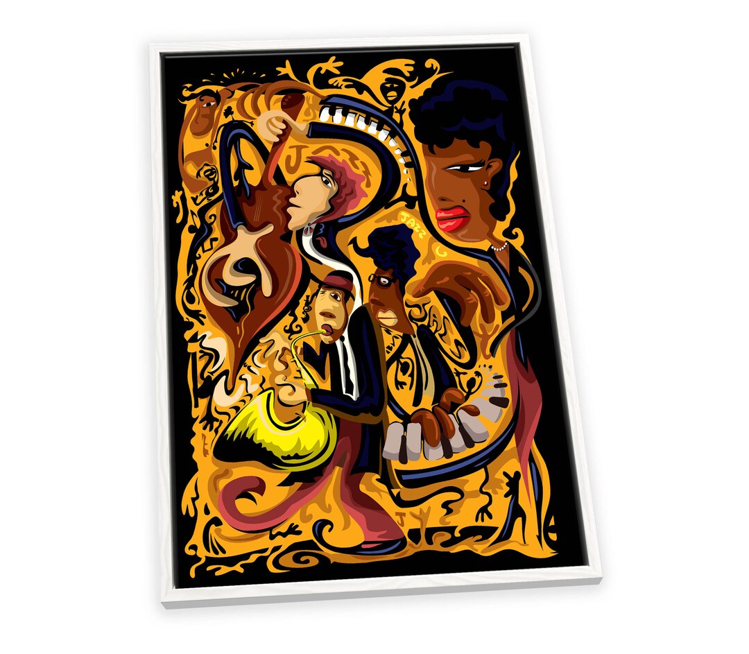 Modern Jazz Band Music Orange CANVAS FLOATER FRAME Wall Art Picture ...
