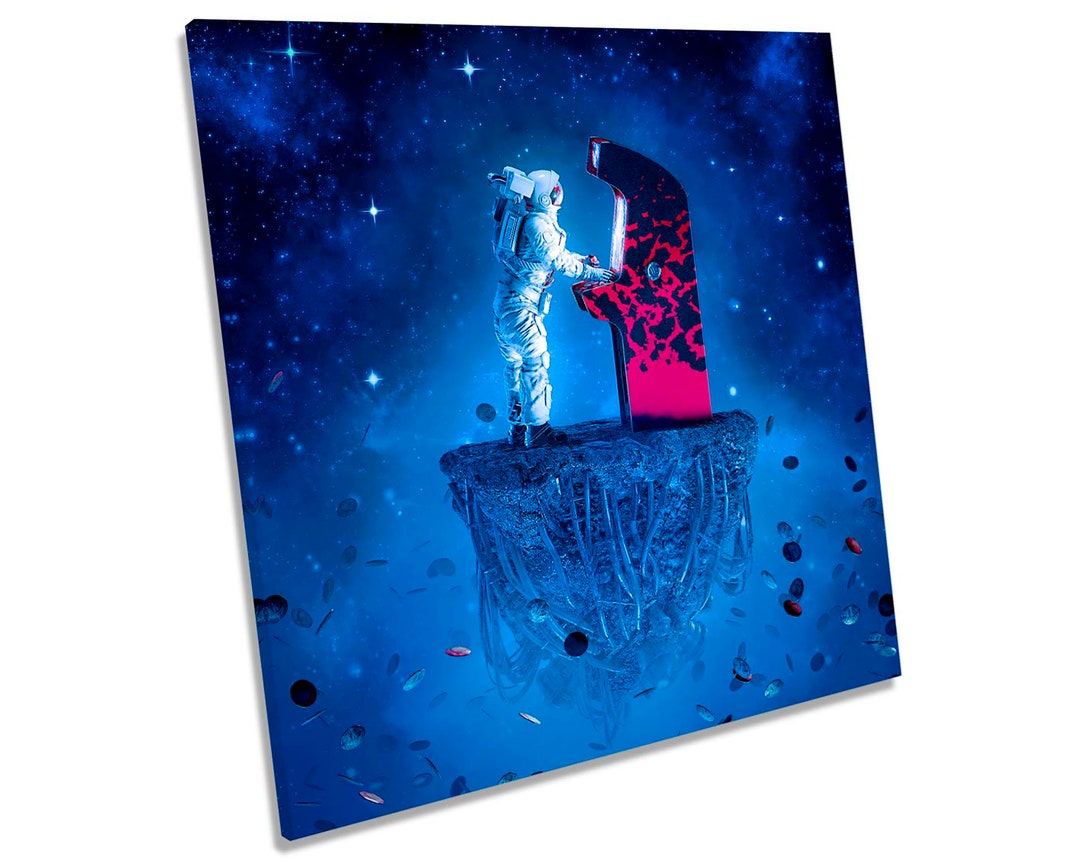 Space Invaders Arcade Machine Picture CANVAS WALL ART Square Print Blue ...