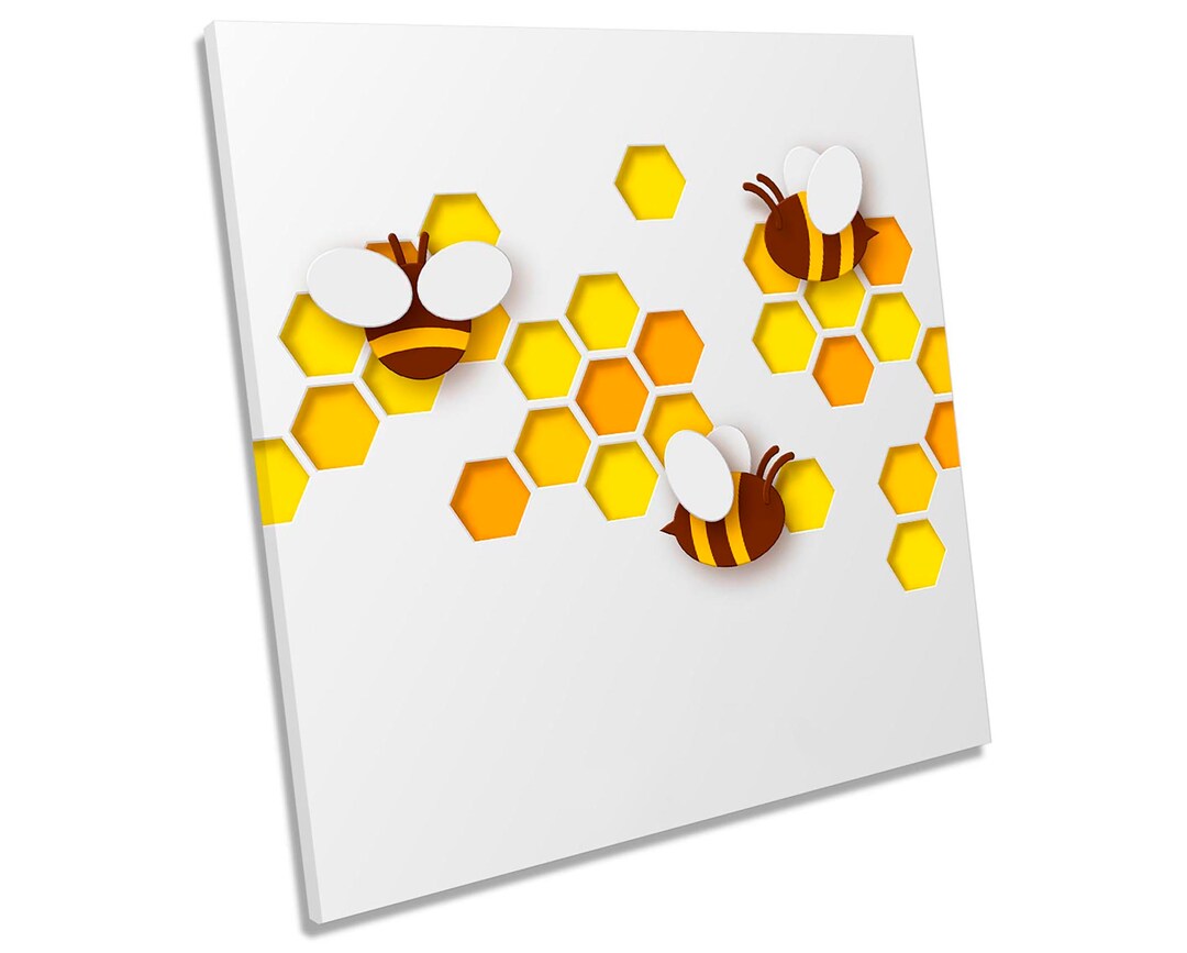 Bee Honeycomb Geometric Picture CANVAS WALL ART Square Print Orange - Etsy