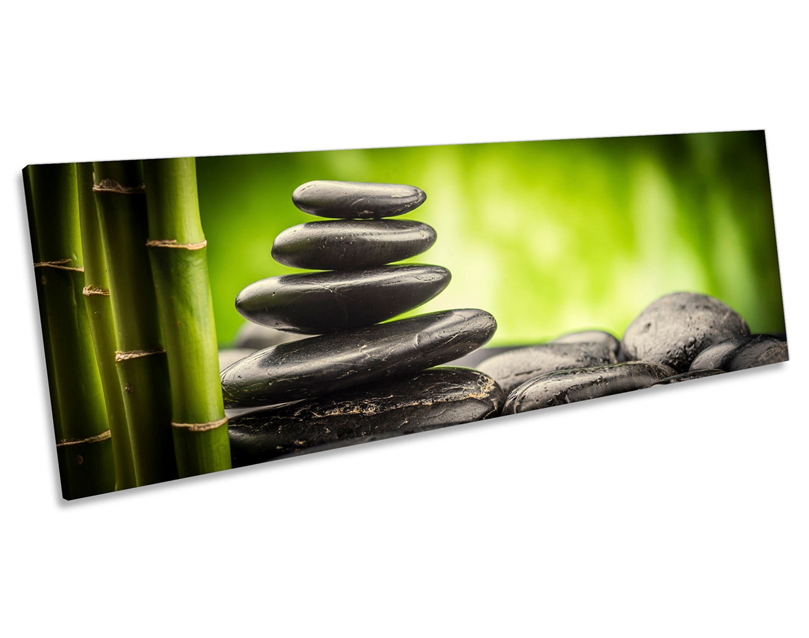 Zen Stones Bamboo Green Panorama CANVAS WALL ART Framed Print | Etsy