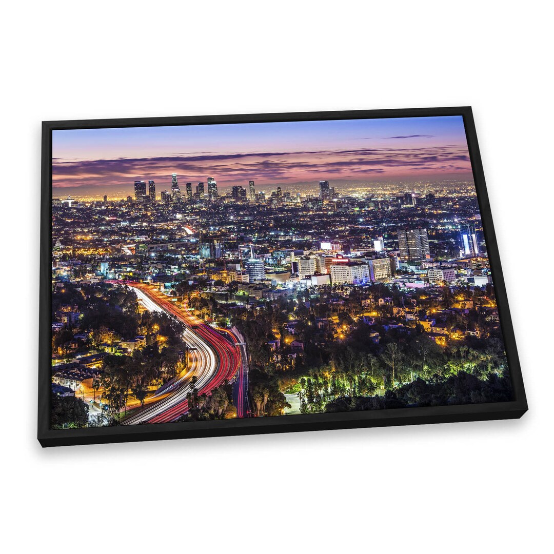 Los Angeles Downtown Skyline CANVAS FLOATER FRAME Wall Art Print ...