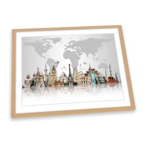 Famous Landmarks World Map FRAMED ART PRINT Picture Poster Artwork - Etsy