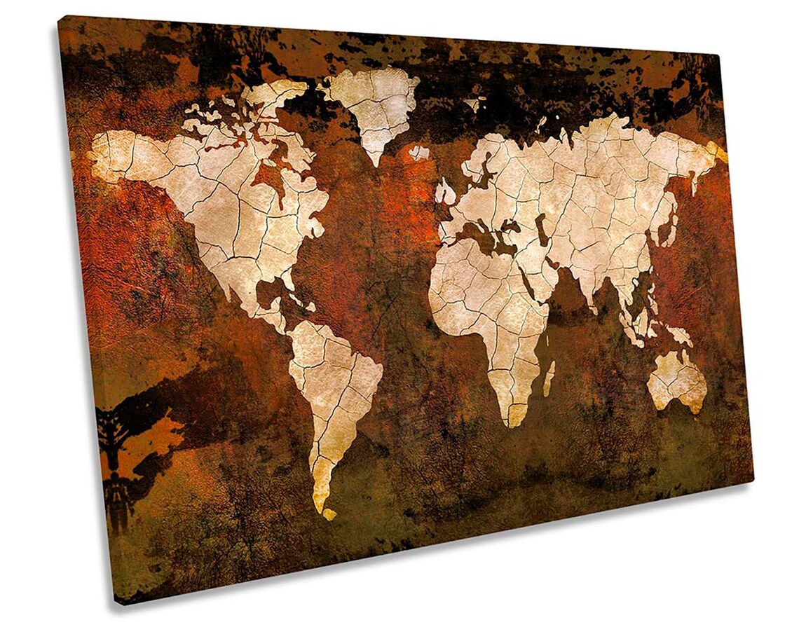 World Map Rust Effect CANVAS WALL ART Picture Print | Etsy