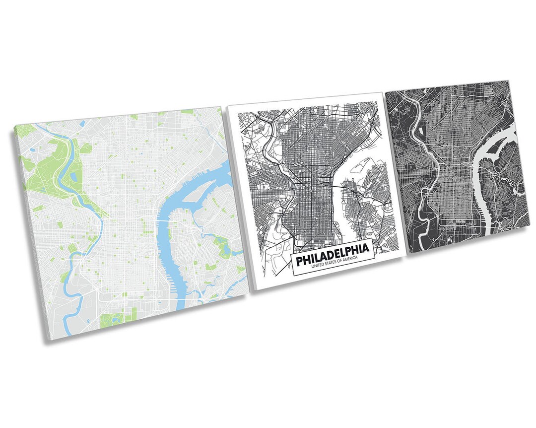 Philadelphia City Map Set of 3 CANVAS WALL ART Print Treble - Etsy