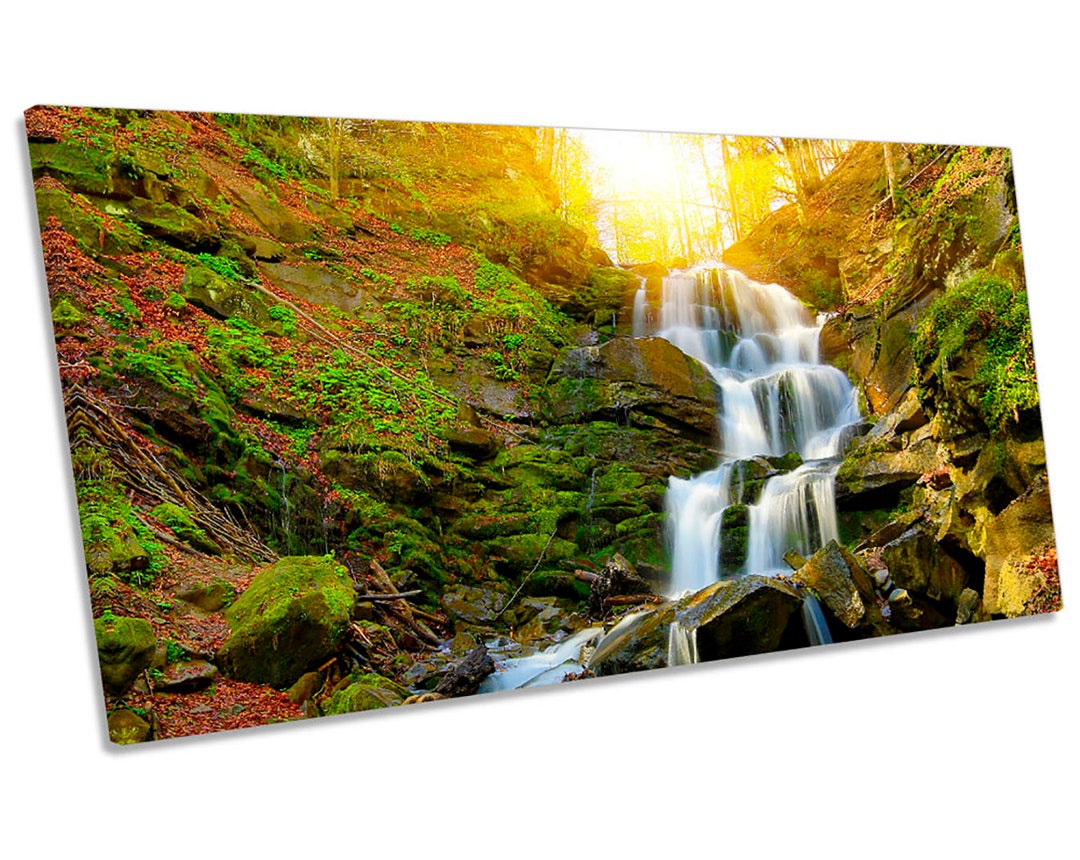 Sunset Forest Waterfall Picture Panoramic CANVAS WALL ART - Etsy
