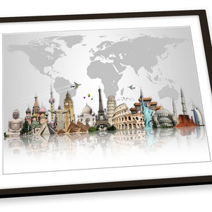 Famous Landmarks World Map FRAMED ART PRINT Picture Poster - Etsy