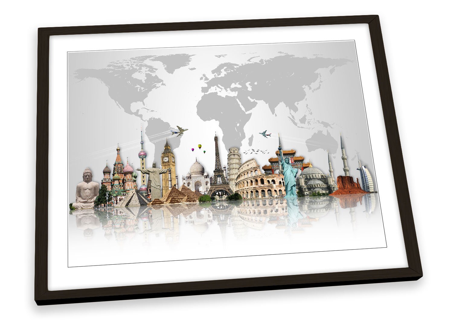 Famous Landmarks World Map FRAMED ART PRINT Picture Poster - Etsy