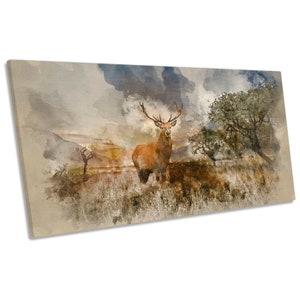 Stag Deer Landscape Highlands Panoramic CANVAS WALL ARTWORK Print Art ...