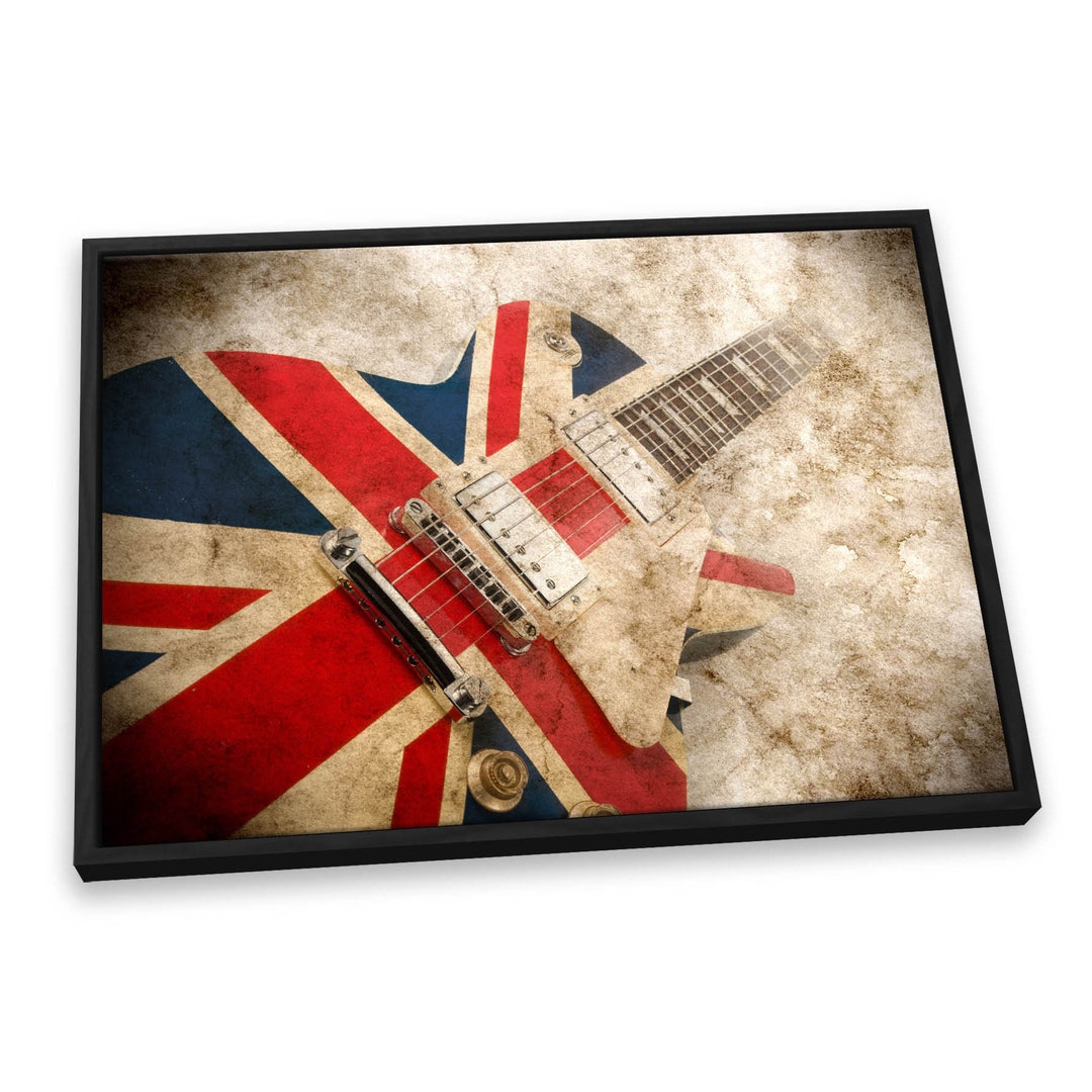 Union Jack Guitar Music Red Red CANVAS FLOATER FRAME Wall Art Print ...