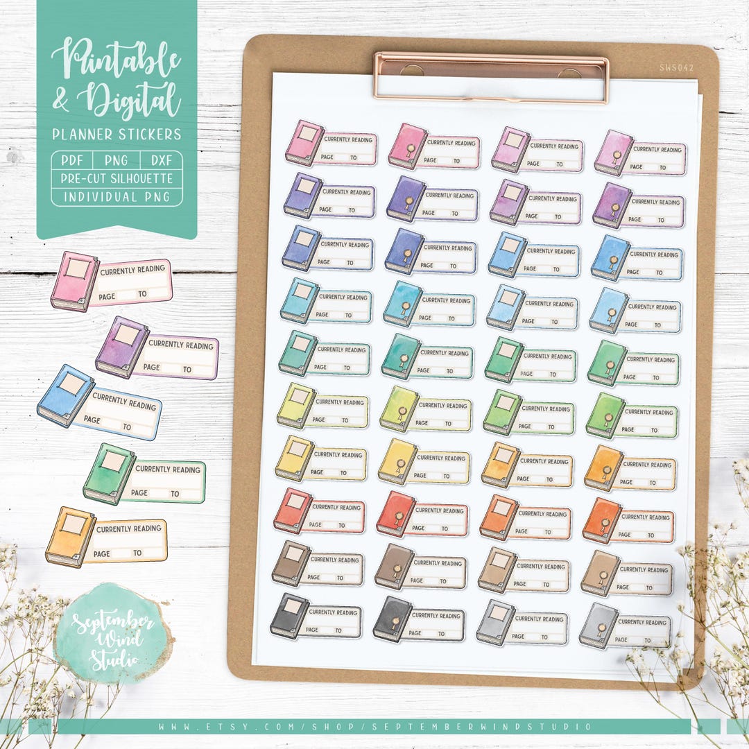 Currently Reading Planner Stickers: Printable & Digital (PDF, Cricut ...