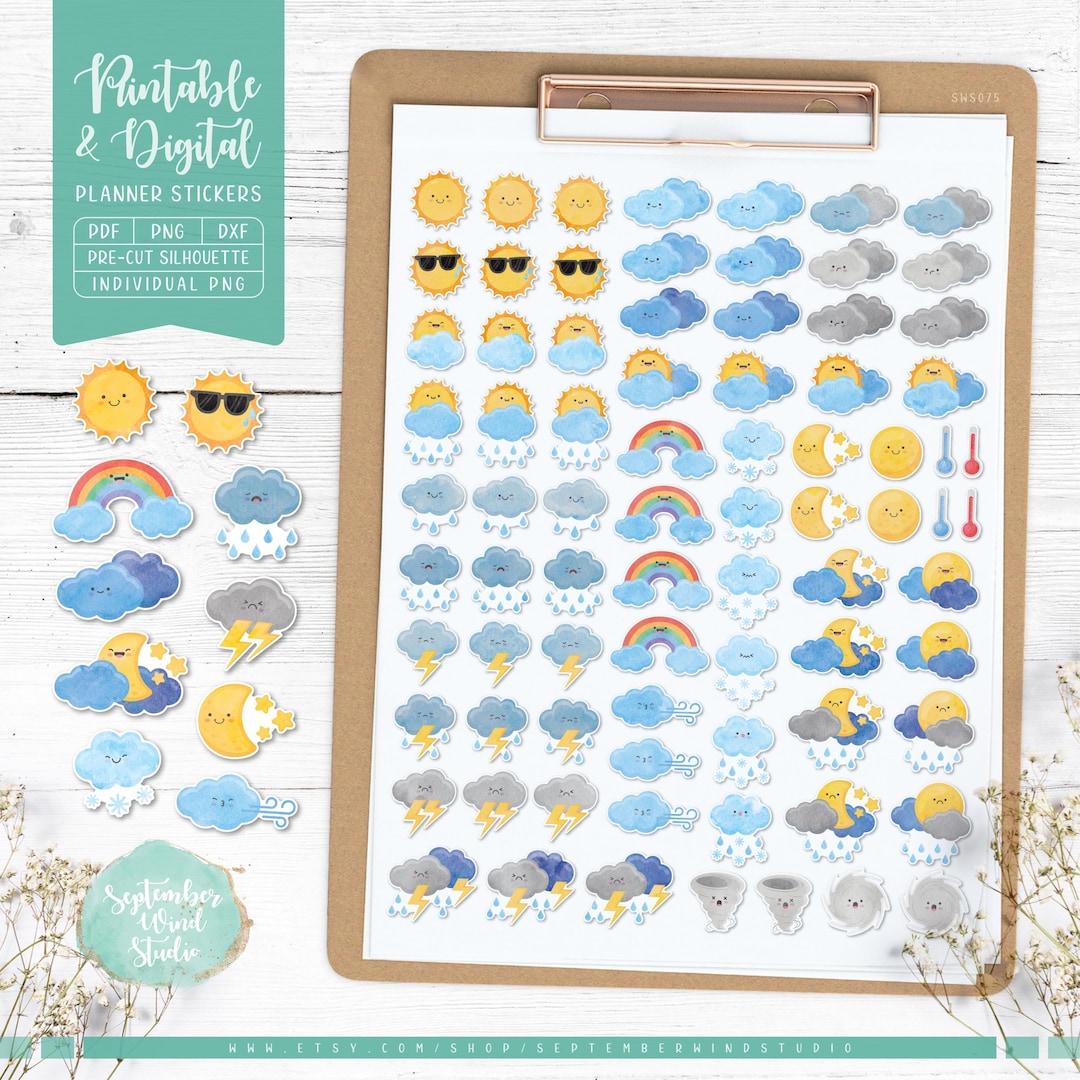 Weather Printable Planner Stickers, Weather Digital Stickers, Pre ...