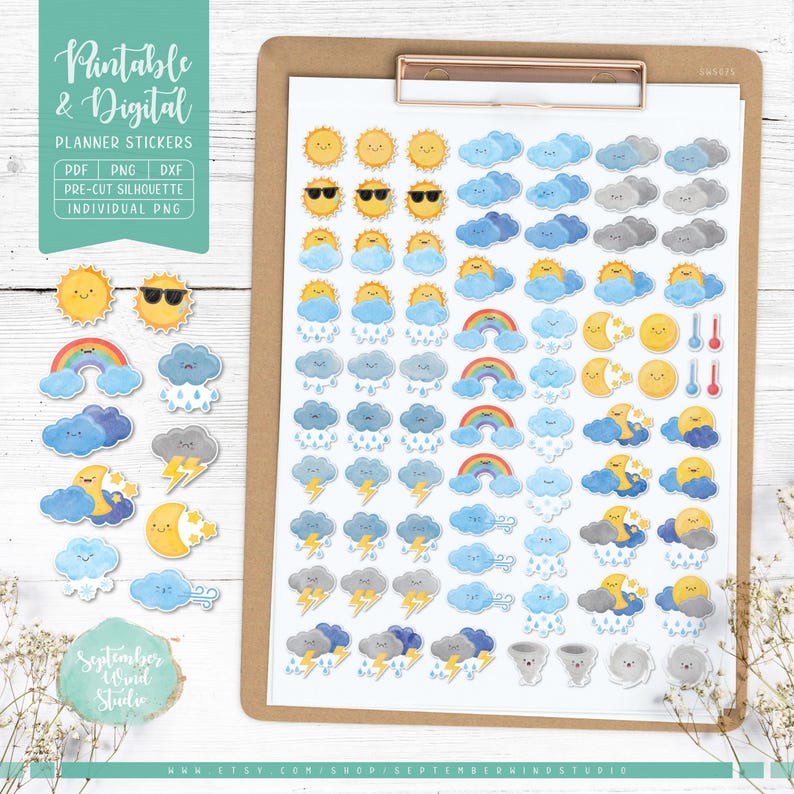Weather Planner Stickers: Printable & Digital (PDF, Cricut, Silhouette ...