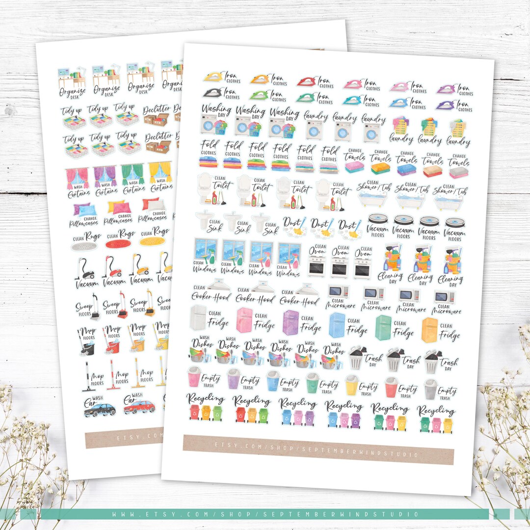 Cleaning Chore Stickers: Printable & Digital (PDF, Cricut, Silhouette ...