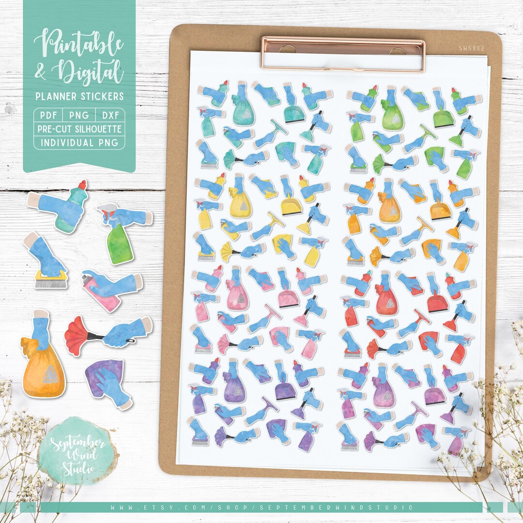 Cleaning Printable & Digital Planner Stickers, House Chores Stickers ...