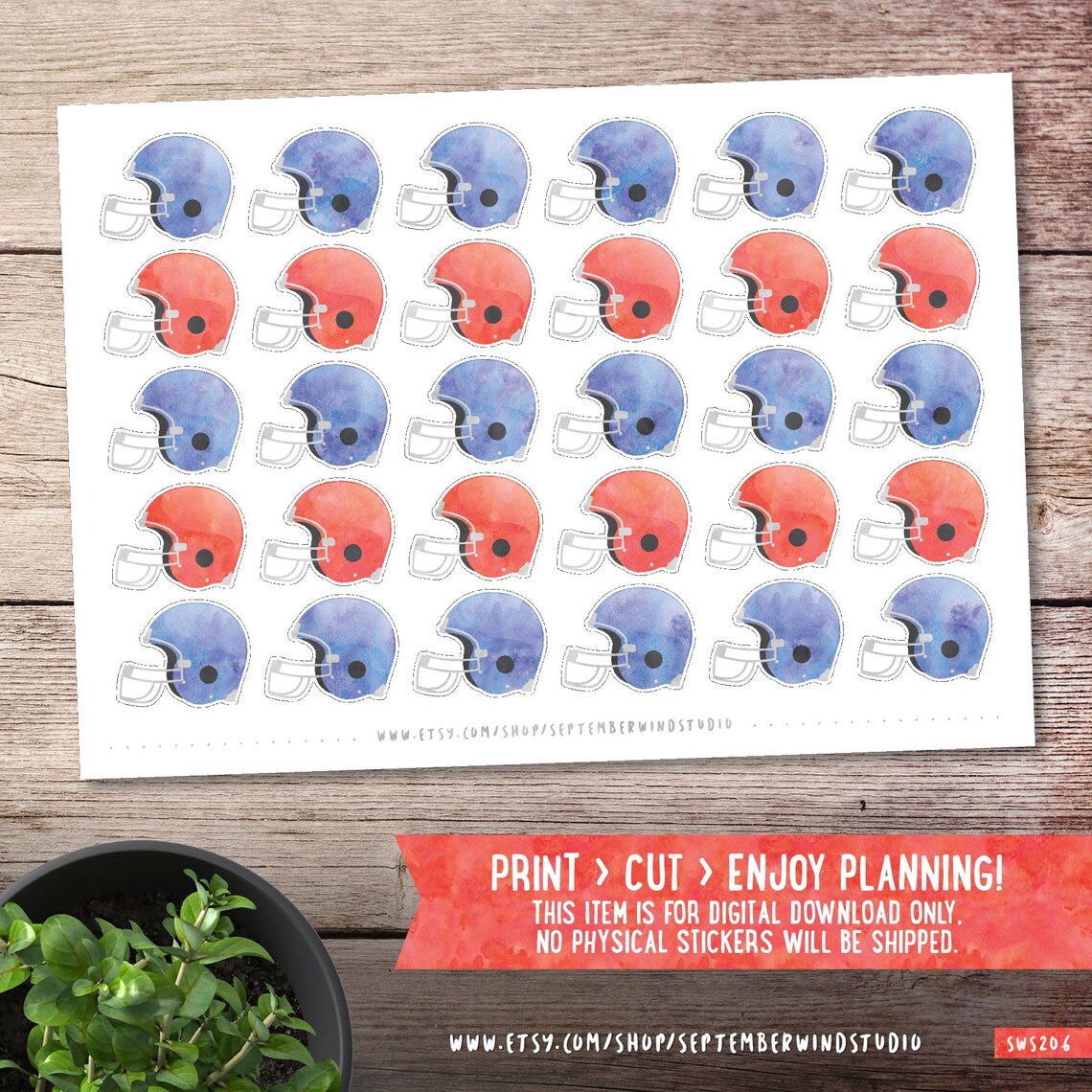 Football Printable Planner Stickers Watercolor Football - Etsy
