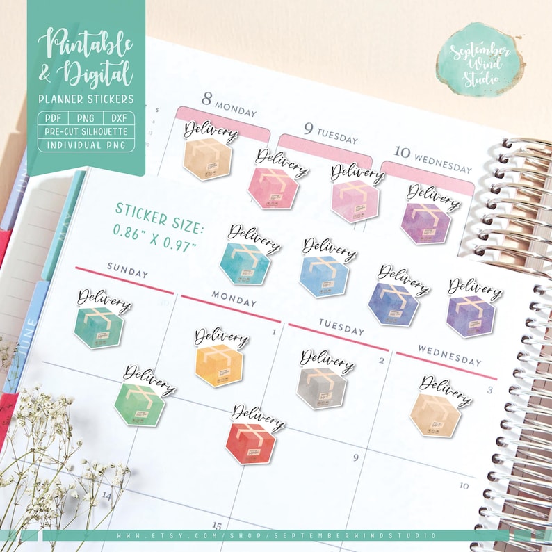 Delivery Box Planner Stickers: Printable & Digital (PDF, Cricut ...