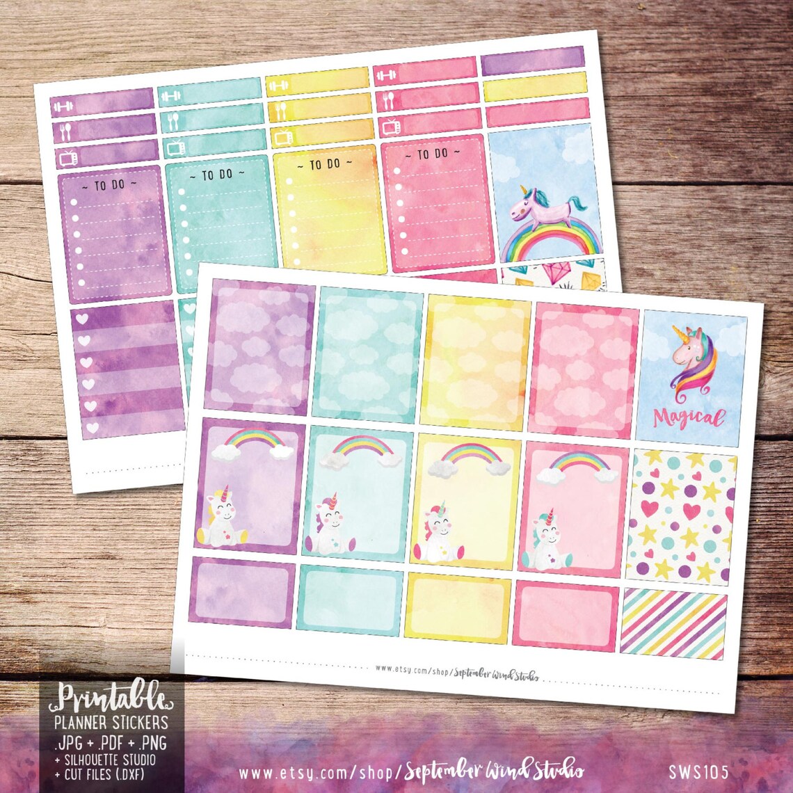 Unicorn Printable Planner Stickers Watercolor Unicorn | Etsy