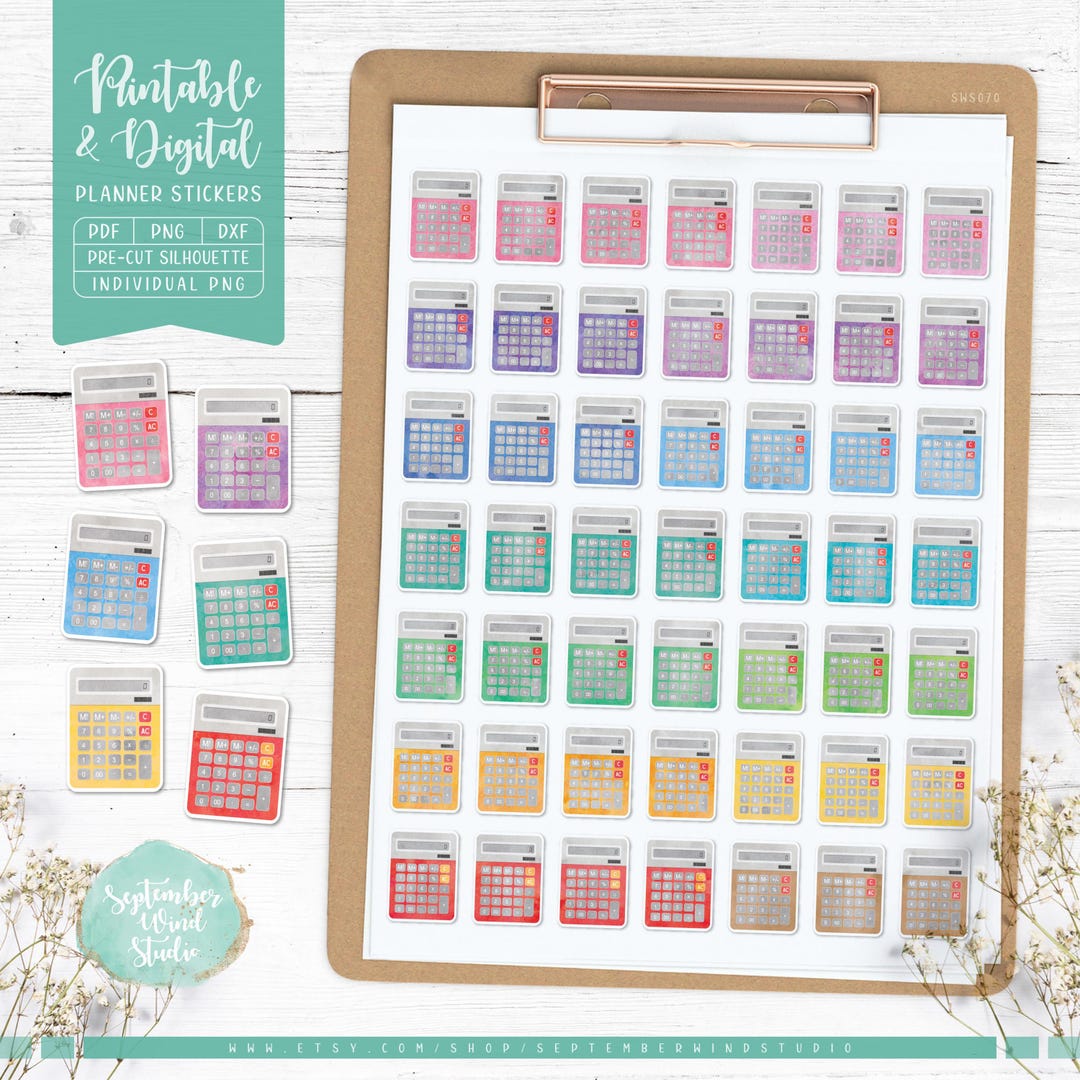 Calculator Printable Planner Stickers, Calculator Digital Stickers, Pre ...