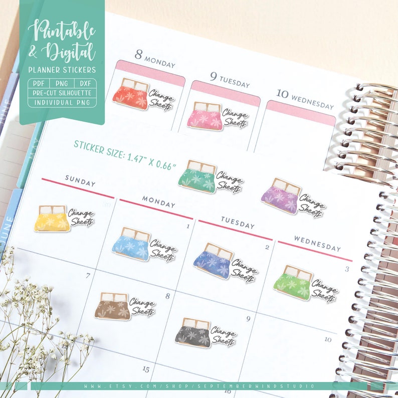 Change Sheets Planner Stickers: Printable & Digital (PDF, Cricut ...