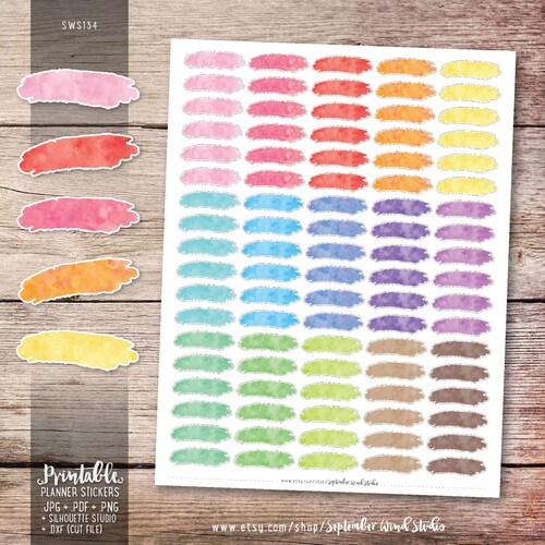 Brush Stroke Printable Planner Stickers Watercolor Brush - Etsy