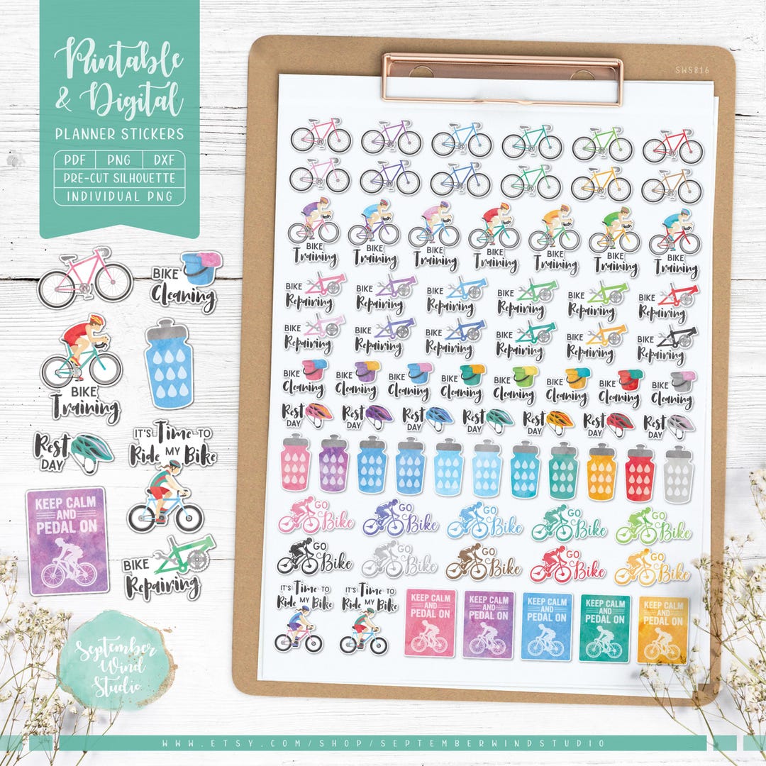 Bike Cycling Printable & Digital Planner Stickers, Bicycle Stickers ...
