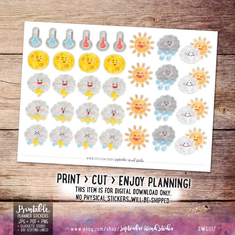 Weather Printable Planner Stickers Weather Stickers Erin | Etsy