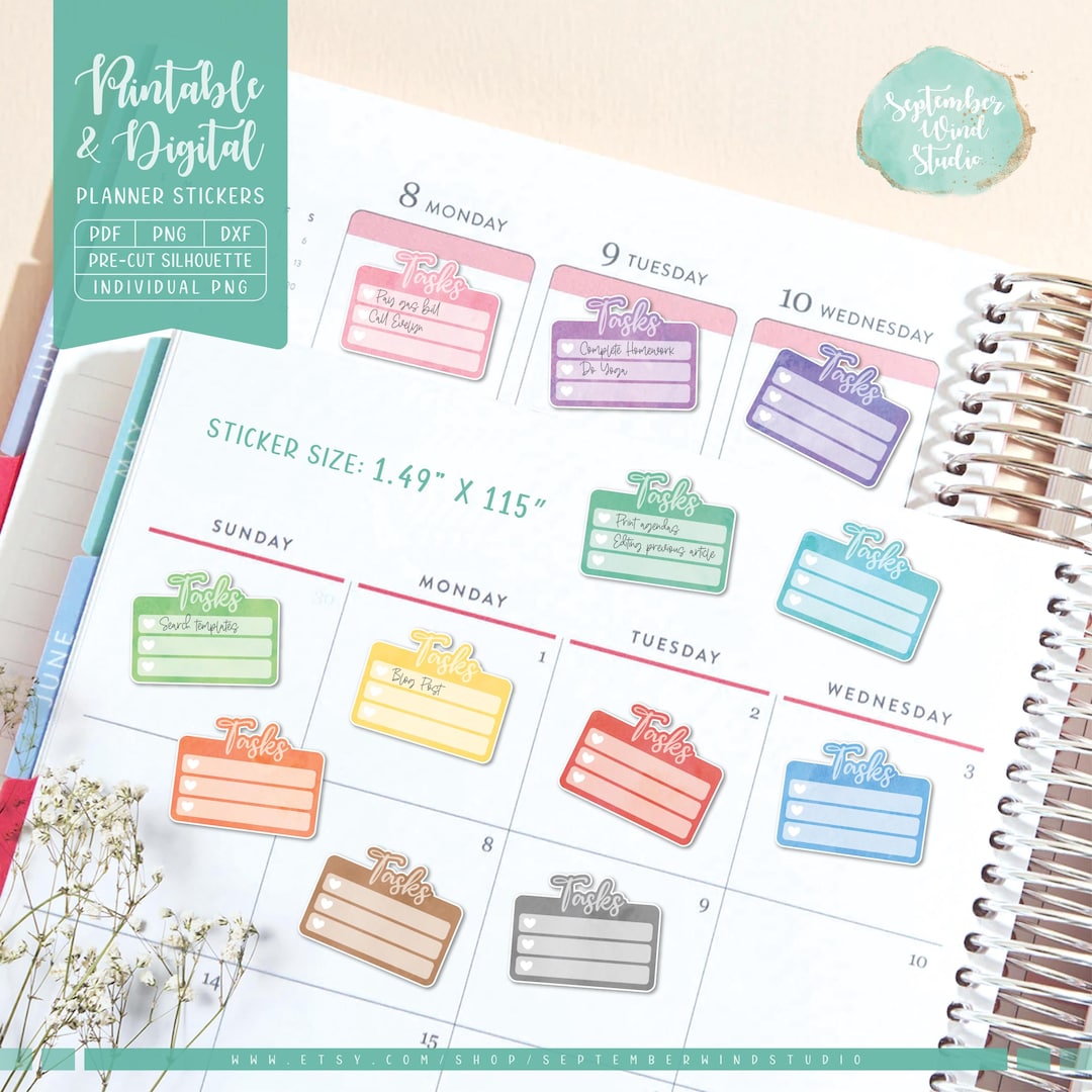 Tasks Printable Planner Stickers, Tasks Tracker Stickers, Tasks ...