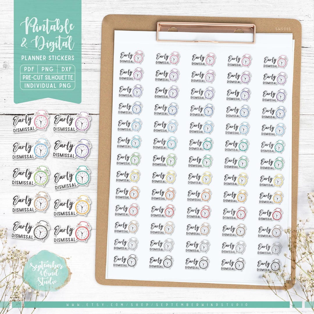 Early Dismissal Printable & Digital Planner Stickers, School Planner ...