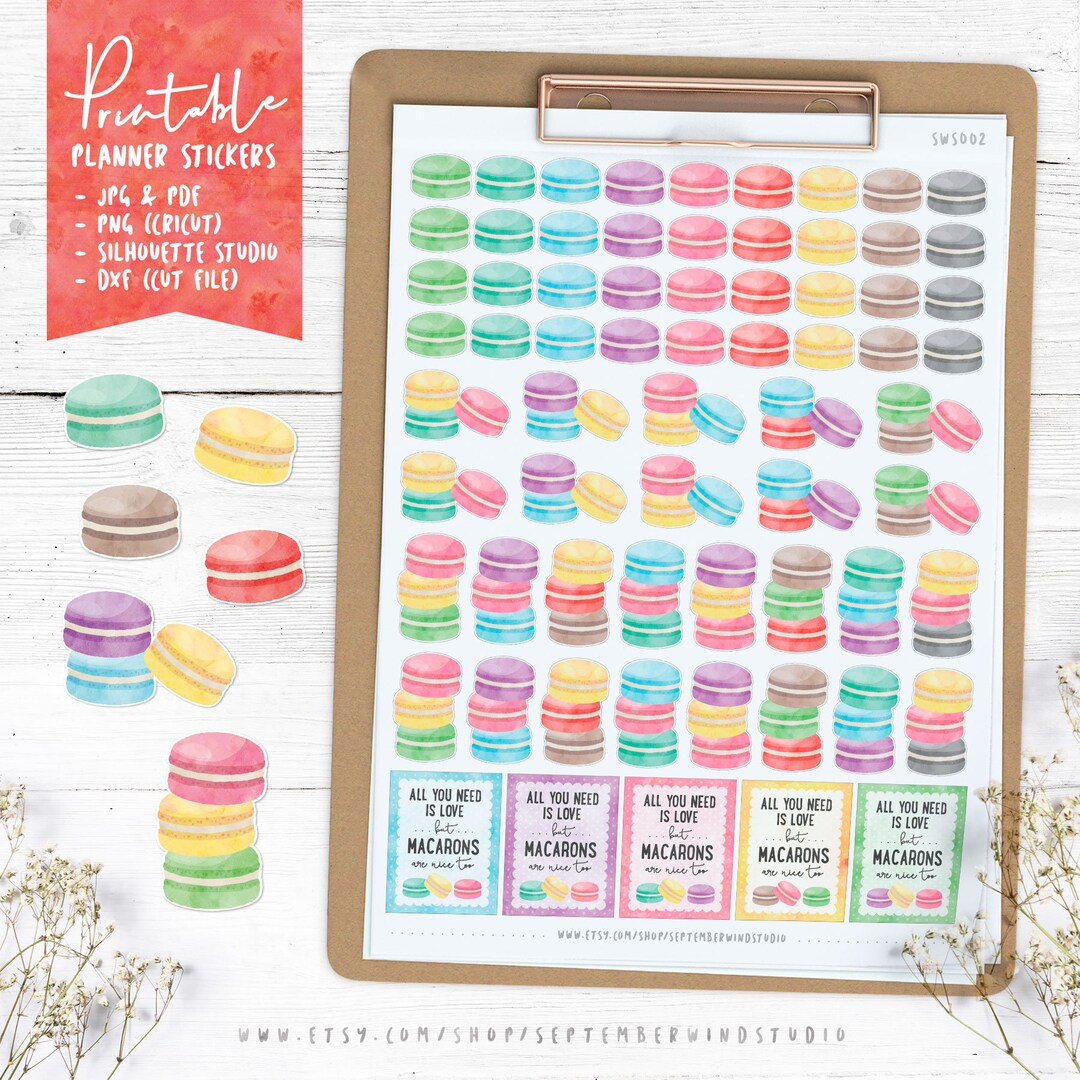 Macarons Printable Planner Stickers, Scrapbooking, Watercolor Macarons ...