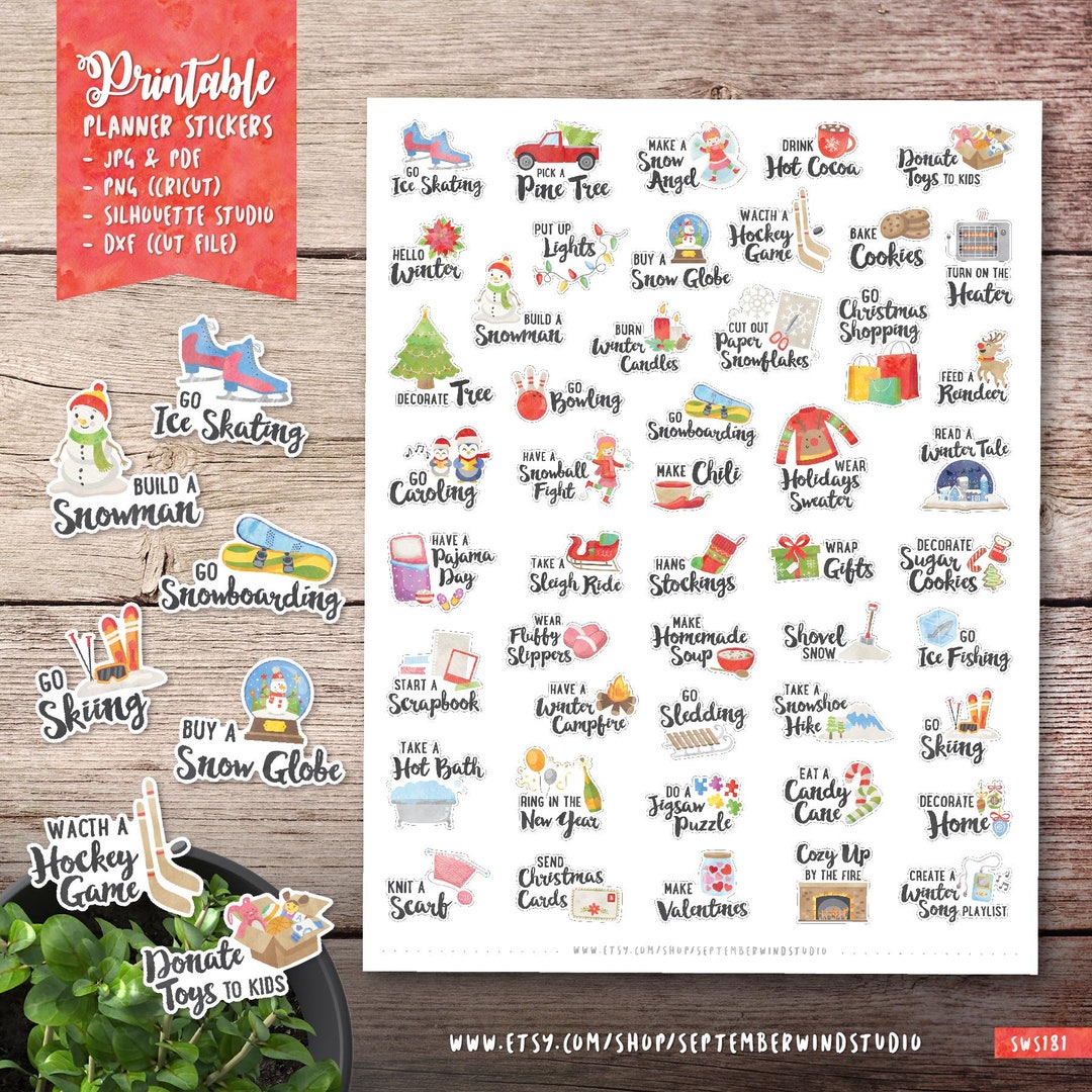 Winter Bucket List Printable Planner Stickers, Watercolor Winter ...