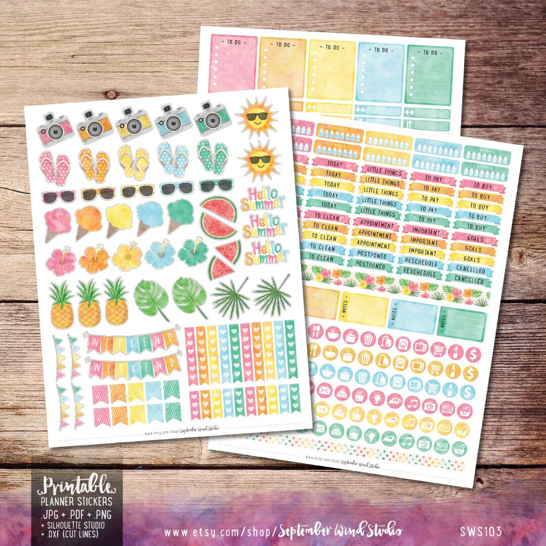 Summer Printable Planner Stickers, Summer Stickers, Weekly Kit ...