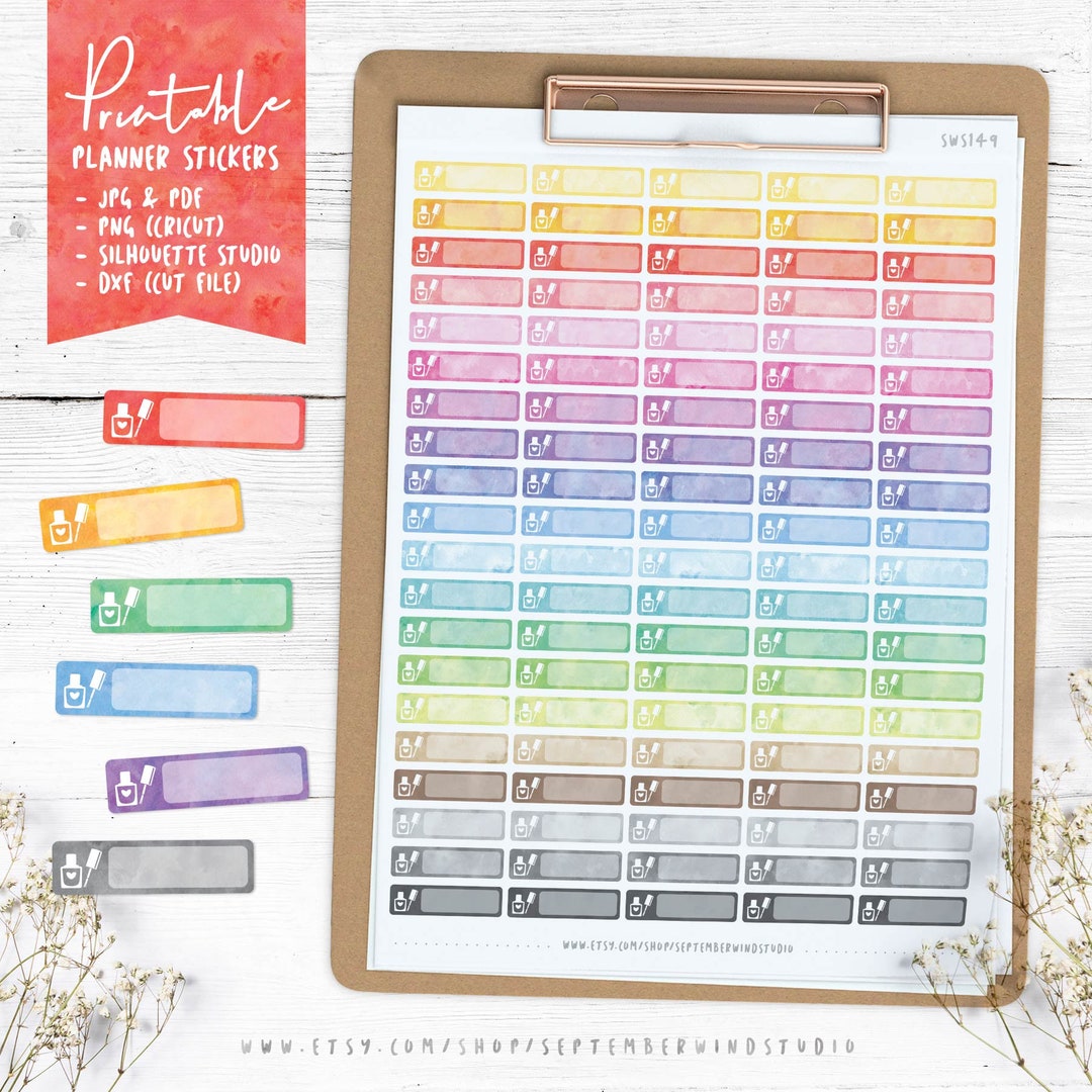 Manicure Printable Planner Stickers, Watercolor Manicure Stickers ...