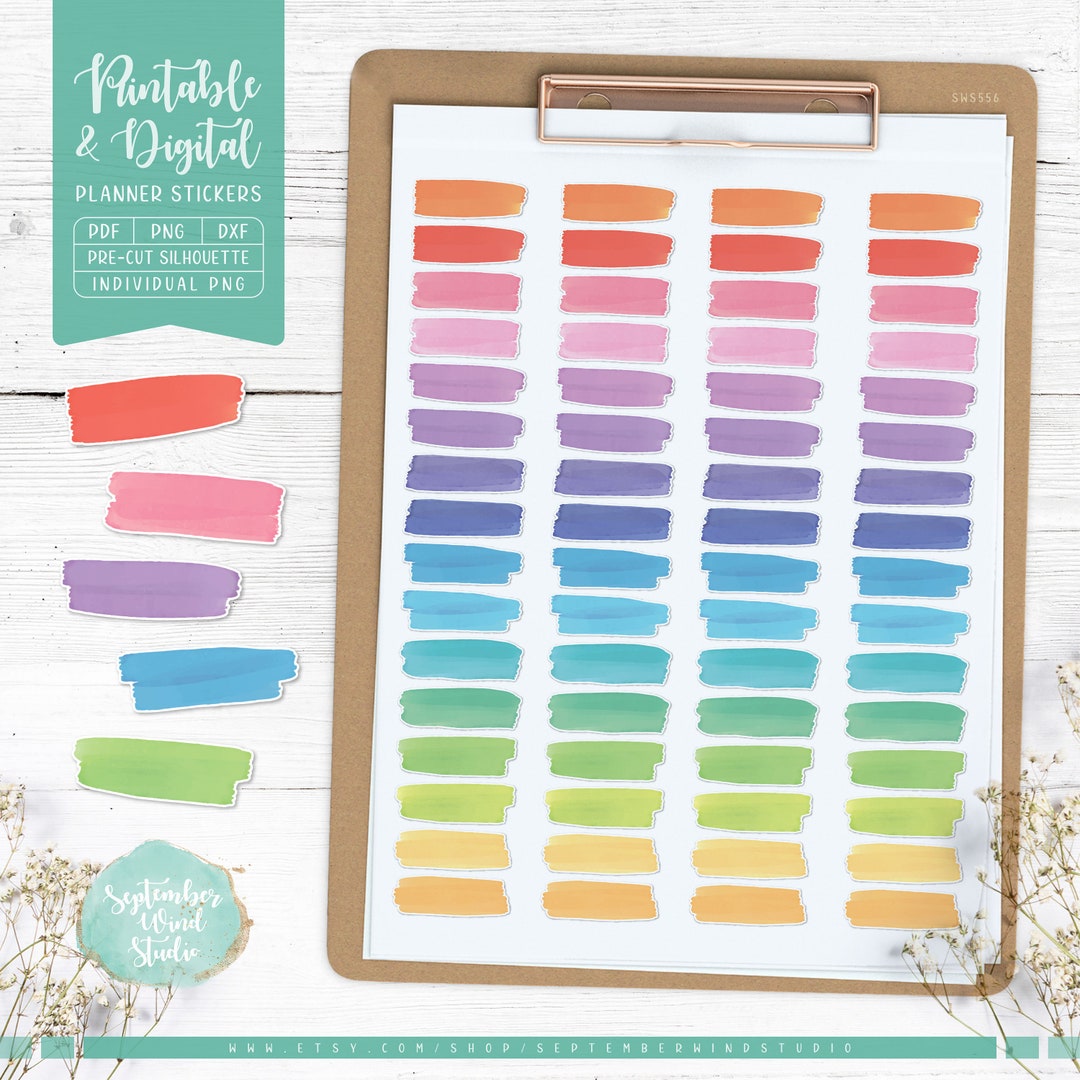 Brush Stroke Printable Planner Stickers, Watercolor Brush Stickers ...