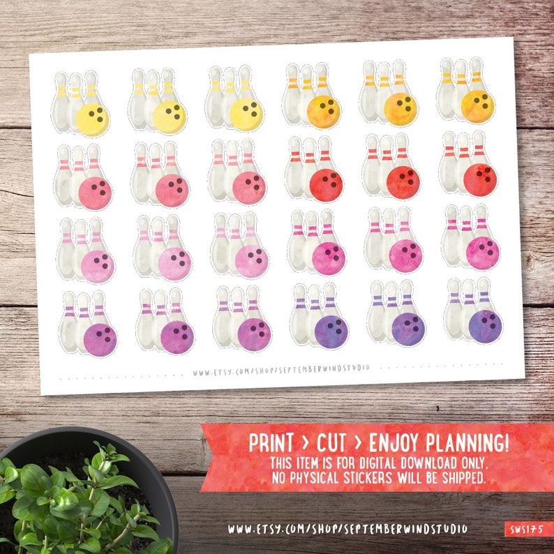 Bowling Printable Planner Stickers Bowling Stickers | Etsy