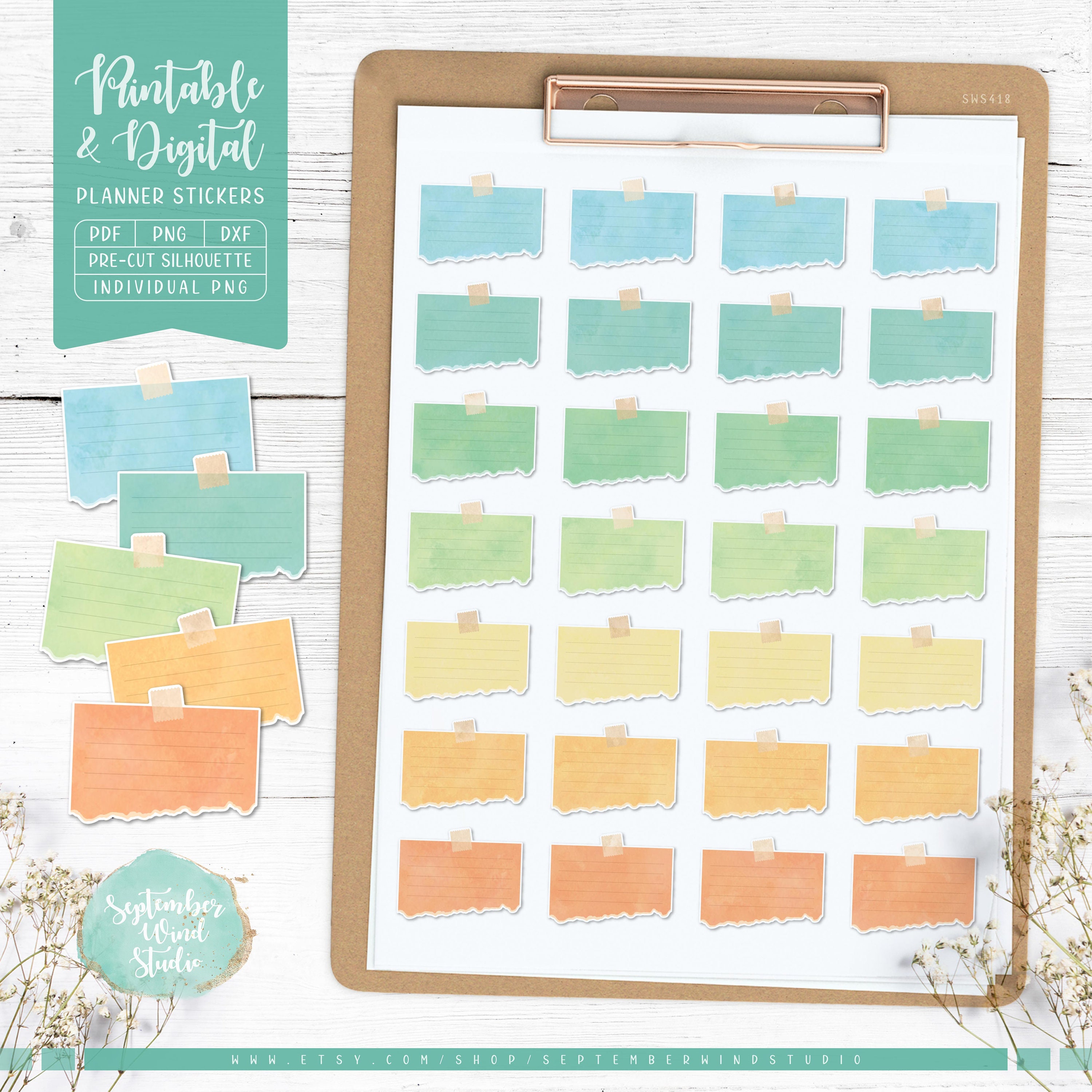 Watercolor Sticky Notes Planner Stickers: Printable & Digital (PDF ...