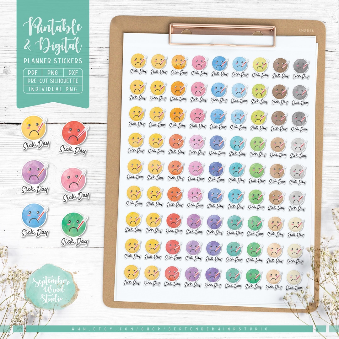 Sick Day Printable Planner Stickers, Sick Day Digital Stickers, School ...