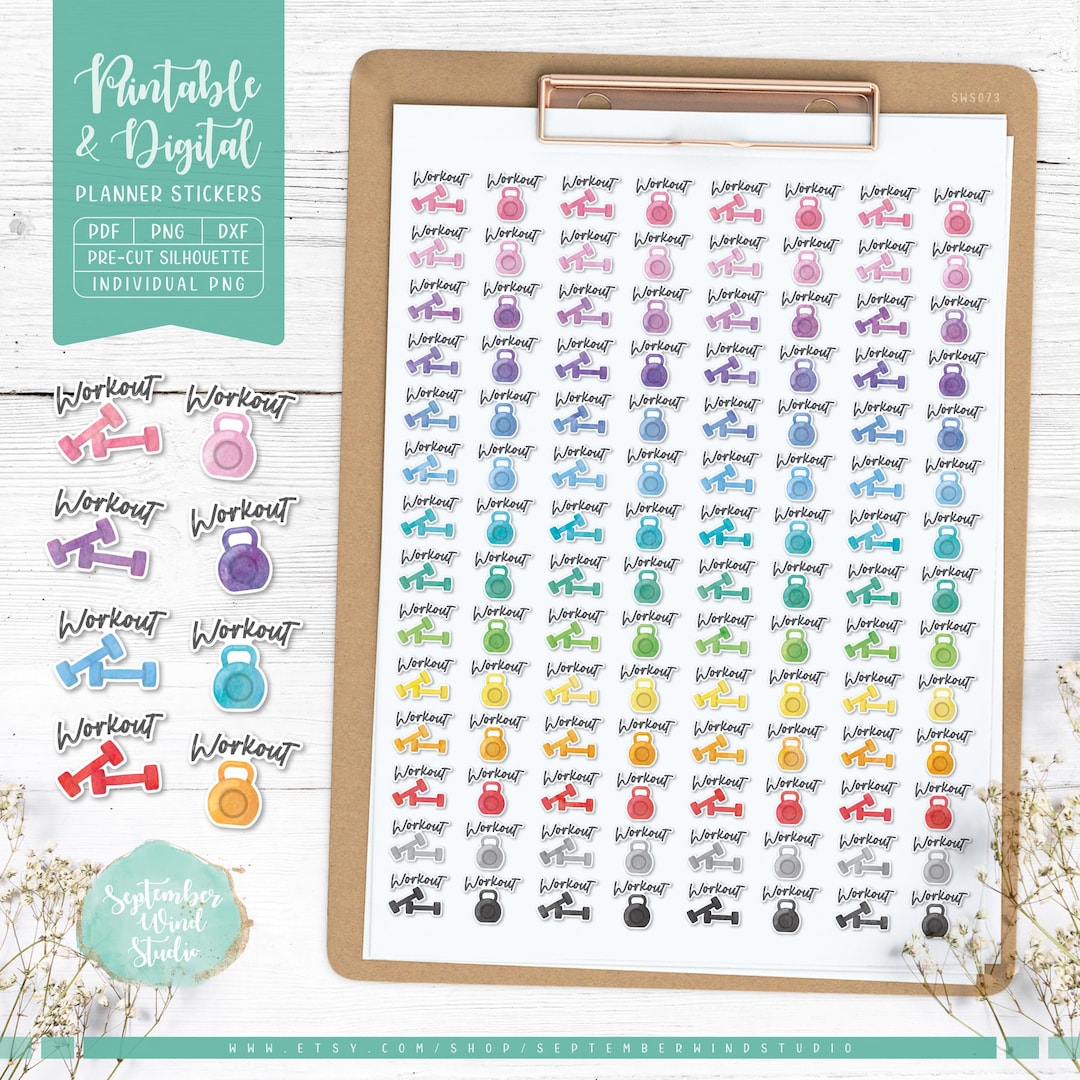 Workout Planner Stickers: Printable & Digital (PDF, Cricut, Silhouette ...