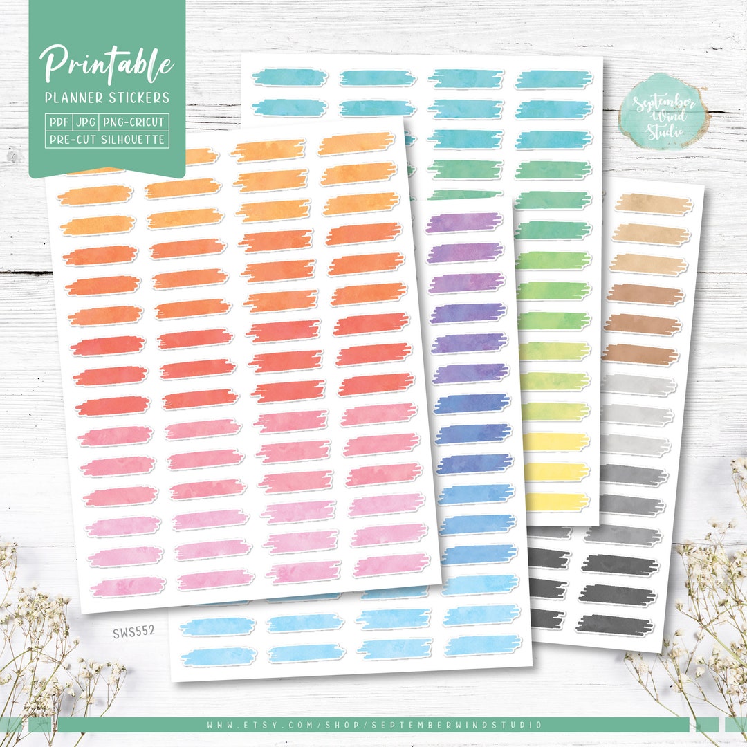 Brush Stroke Printable Planner Stickers, Watercolor Brush Stickers ...