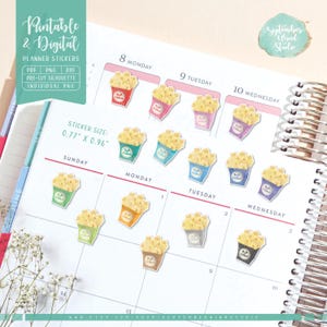 Popcorn Printable Planner Stickers, Popcorn Digital Stickers, Movie ...