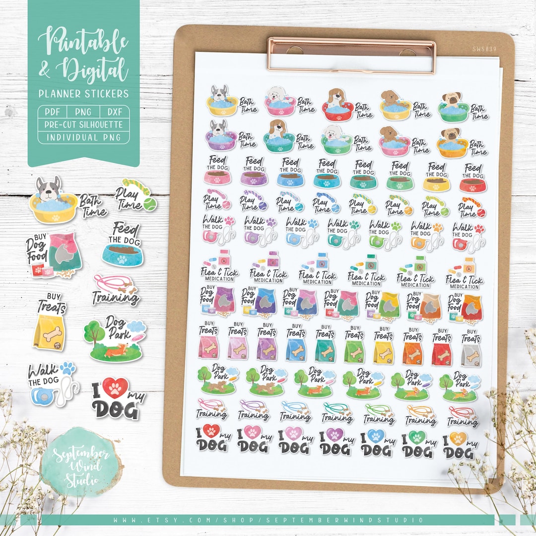 Dog Care Printable Planner Stickers, Dog Care Digital Stickers, Pet ...