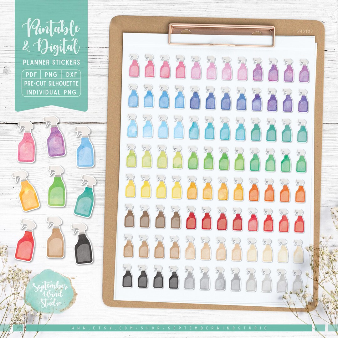 Spray Bottle Planner Stickers, Cleaning Theme (printable PDF) - Etsy