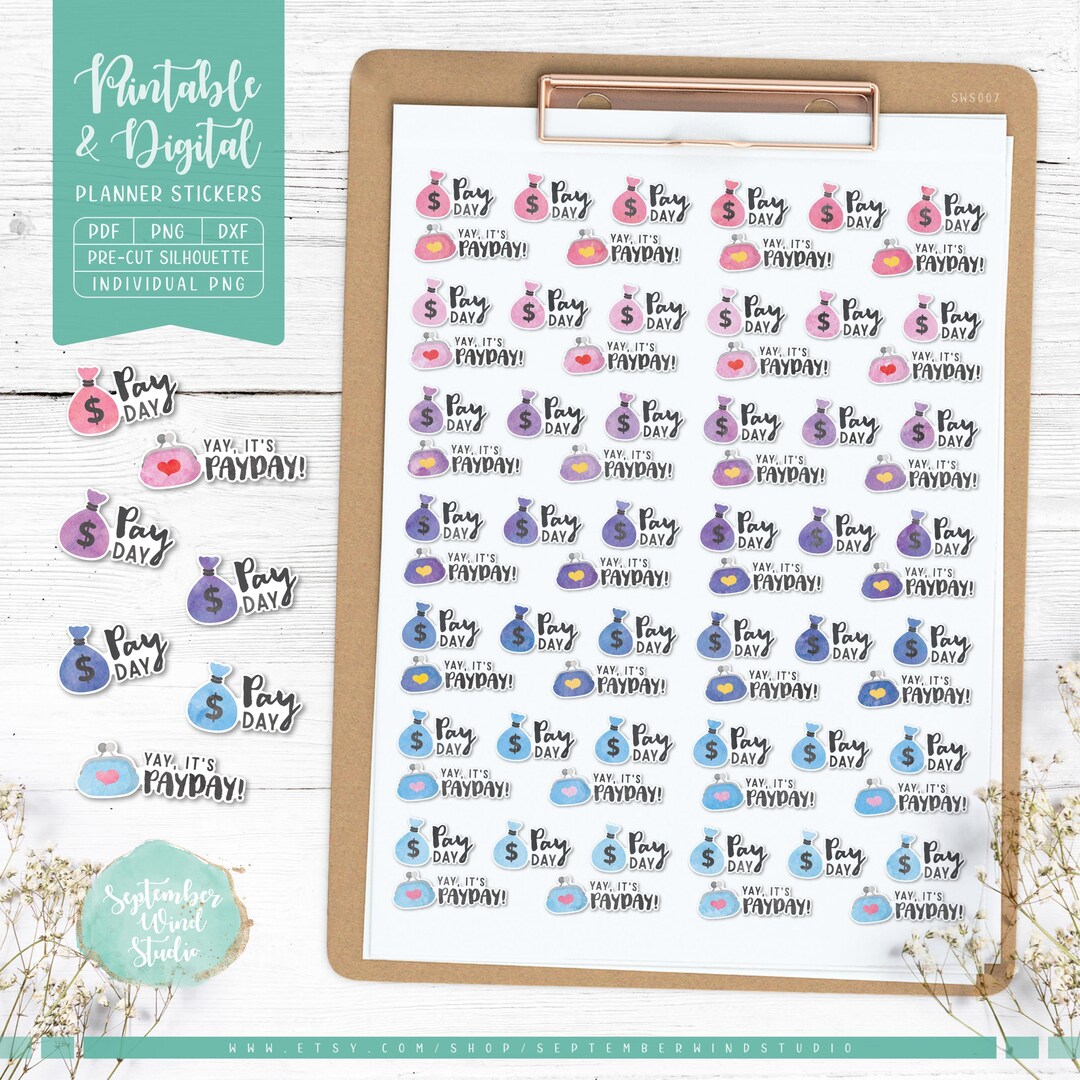 Payday Printable Planner Stickers, Payday Digital Stickers, Watercolor ...