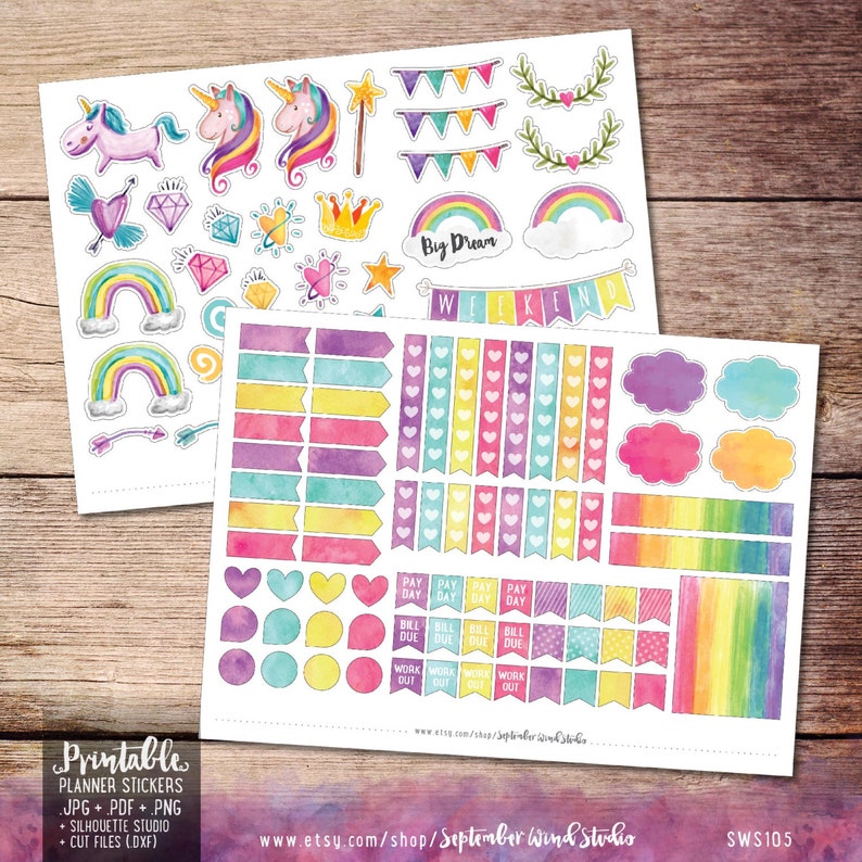 Unicorn Printable Planner Stickers Watercolor Unicorn | Etsy