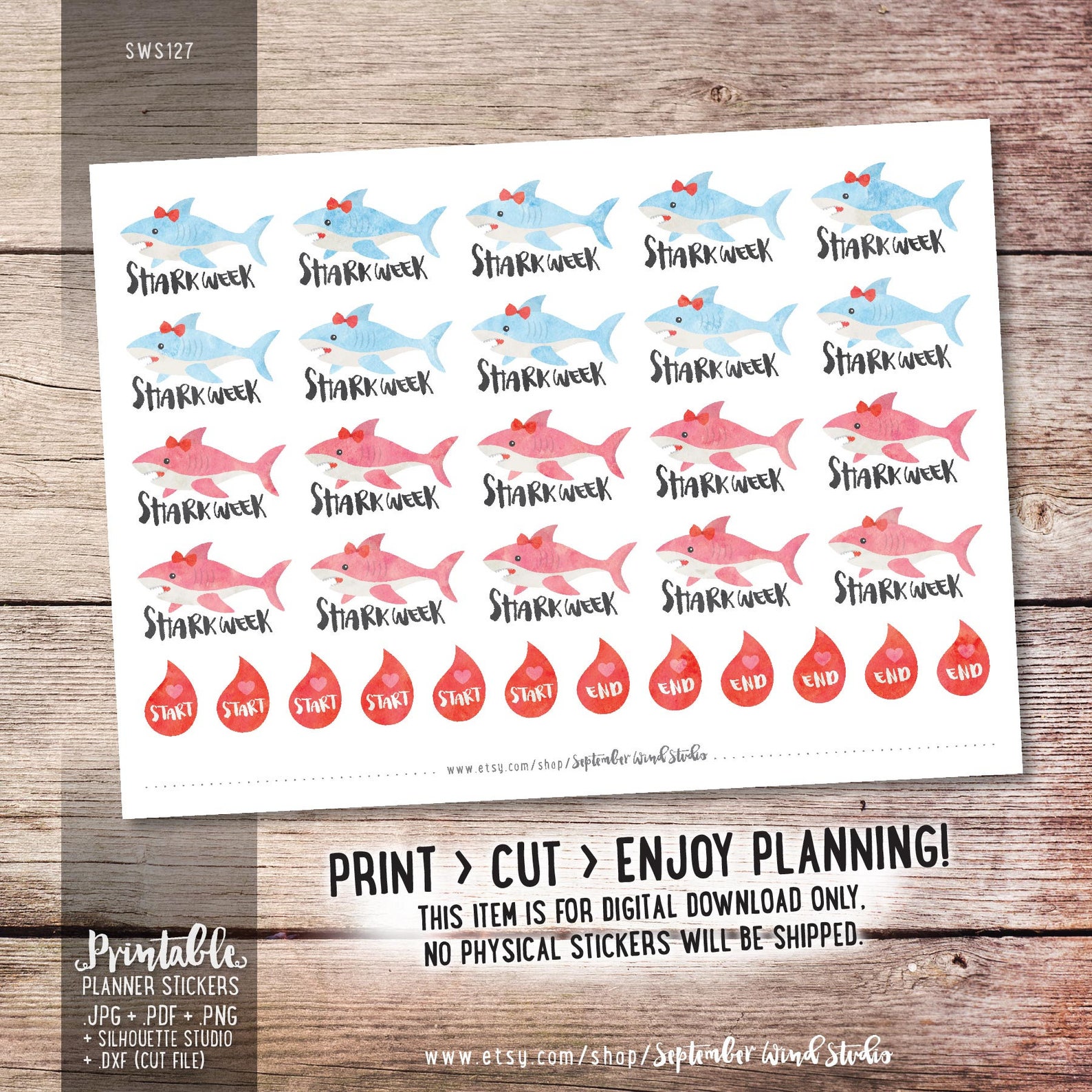 Shark Week Period Tracker Printable Planner Stickers - Etsy Canada