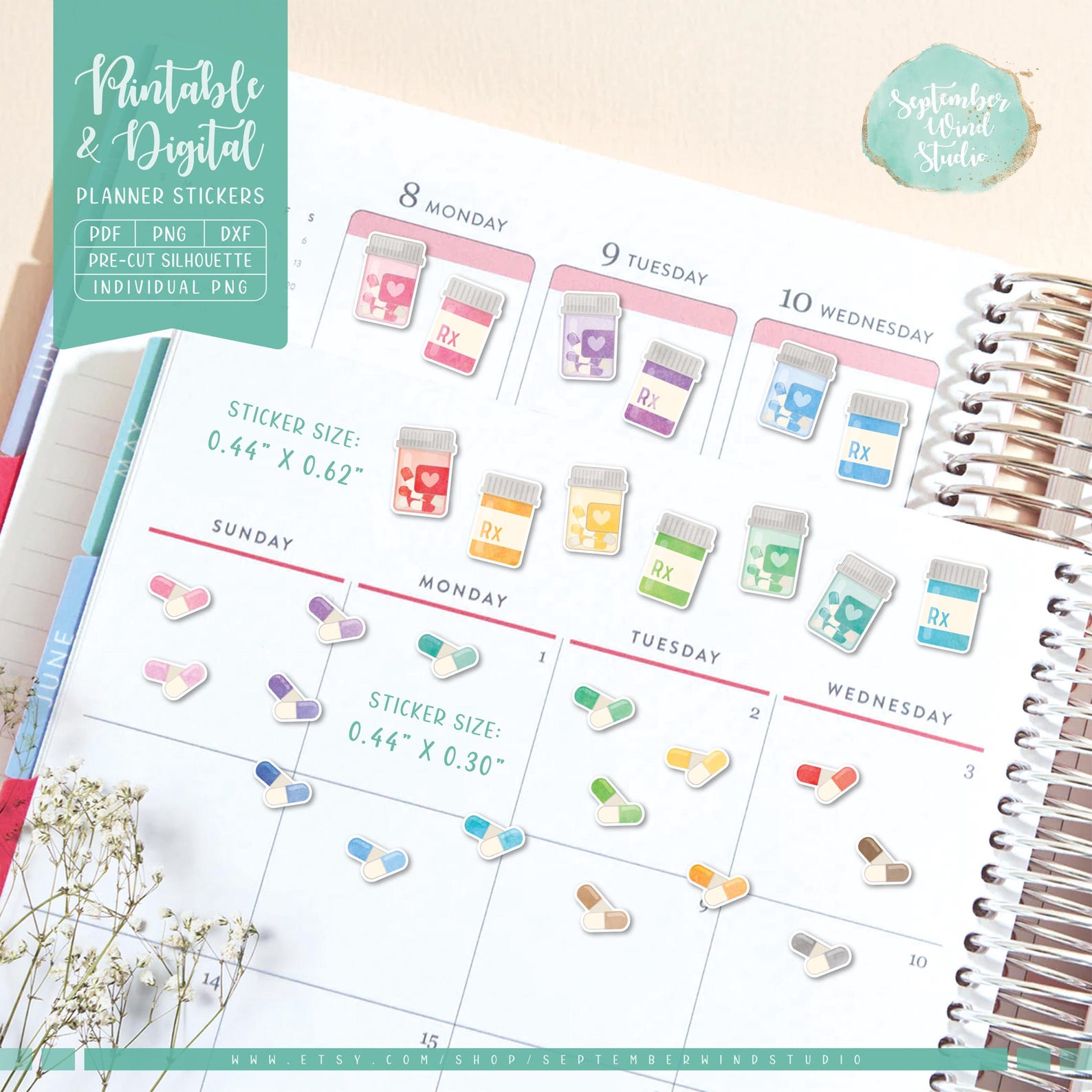 Medication Planner Stickers: Printable & Digital (PDF, Cricut PNG ...