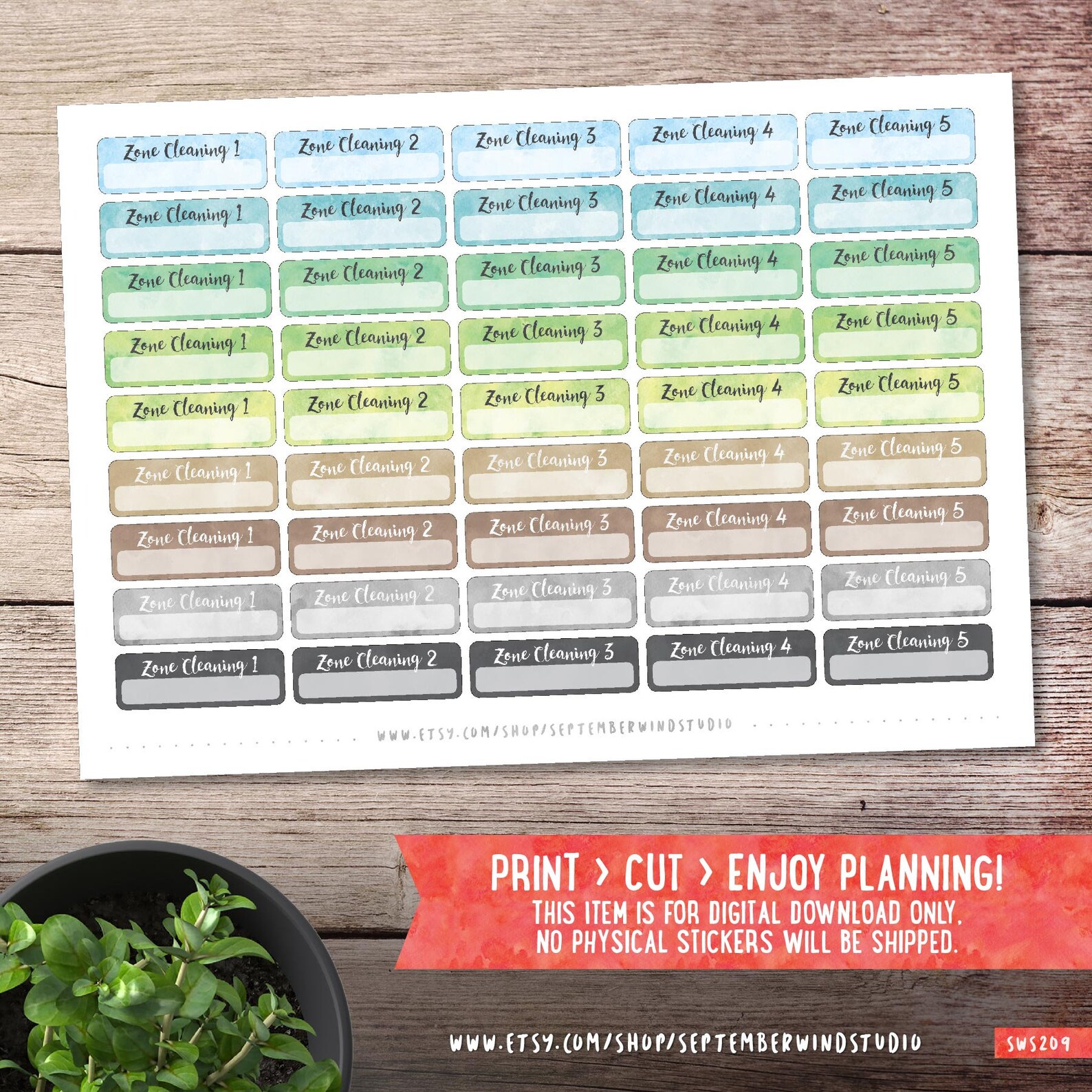 Zone Cleaning Printable Planner Stickers Cleaning Stickers | Etsy